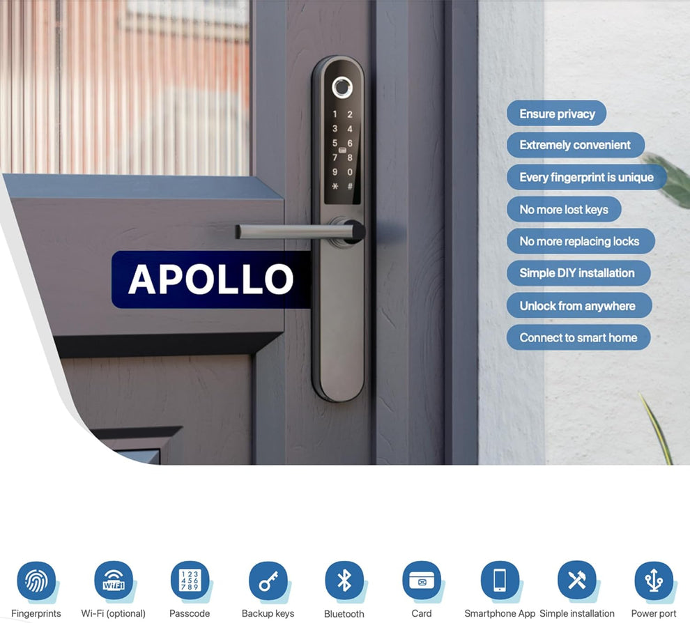 Blusafe Apollo - Keyless Door Handle for Home Security, Finger Print ...